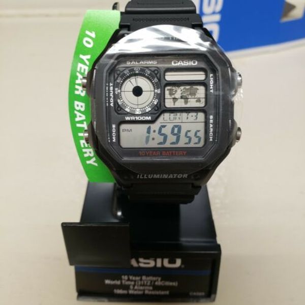 Casio AE1200WH-1A Men's Black Resin Strap World Time Chrono Alarm Digital Watch | WatchCharts ...