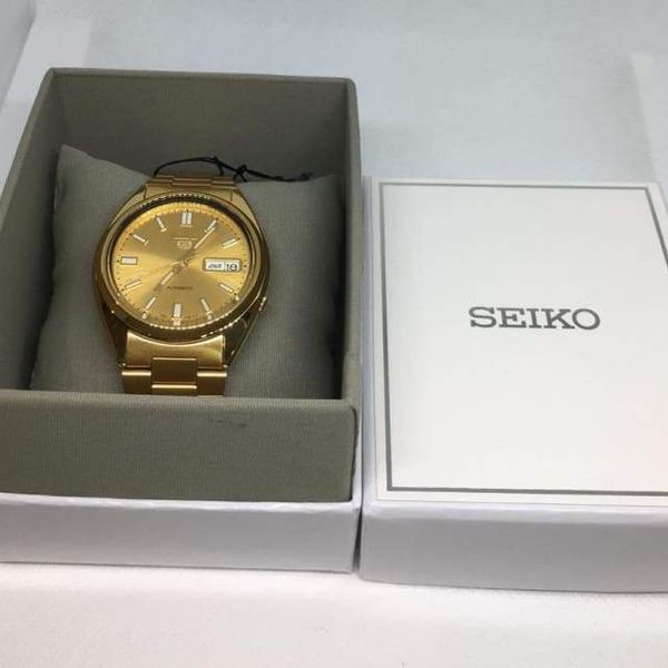Seiko 5 Automatic Stainless Steel Gold Tone Dial Bracelet Men's Watch ...