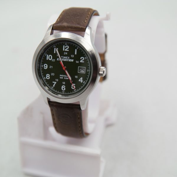 Timex Men's T40051 Expedition Metal Field Olive Dial Brown Leather ...