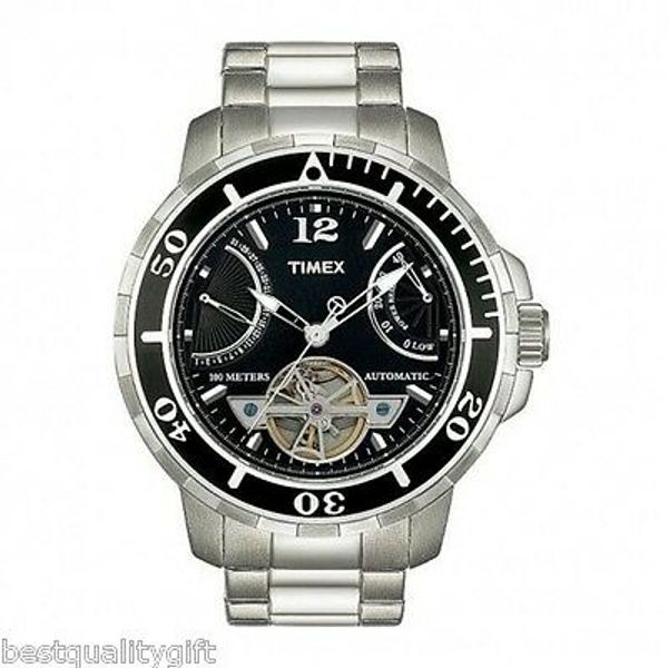 NEW TIMEX SILVER,BLACK S/STEEL AUTOMATIC DATE,TACHYMETER,100M WATCH ...