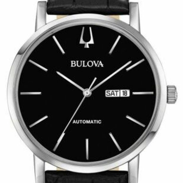 Bulova Men's Black Dial Leather Strap Classic Automatic Watch 96C131 ...