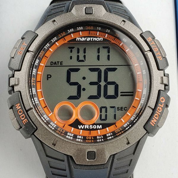 Timex T5K801, Men's Marathon Black Resin Watch, Indiglo, Day/Date ...