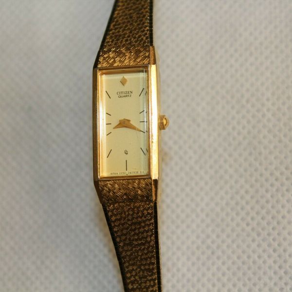 CITIZEN QUARTZ RECTANGLE BEZEL G.P. Ladies Vintage Wrist Watch 2250 ...