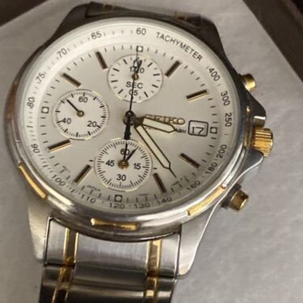 Mens Seiko 7T92-0BAO Two Tone Sports Chrono Watch - TACHYMETER ...