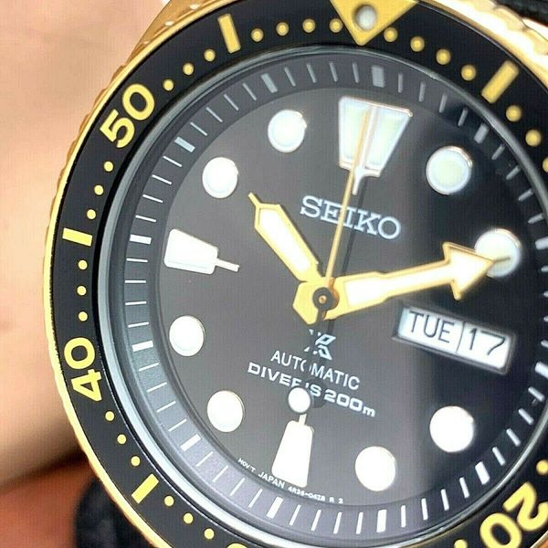 Seiko Prospex Automatic Diver Gold Tone Black Silicone Strap Men's ...