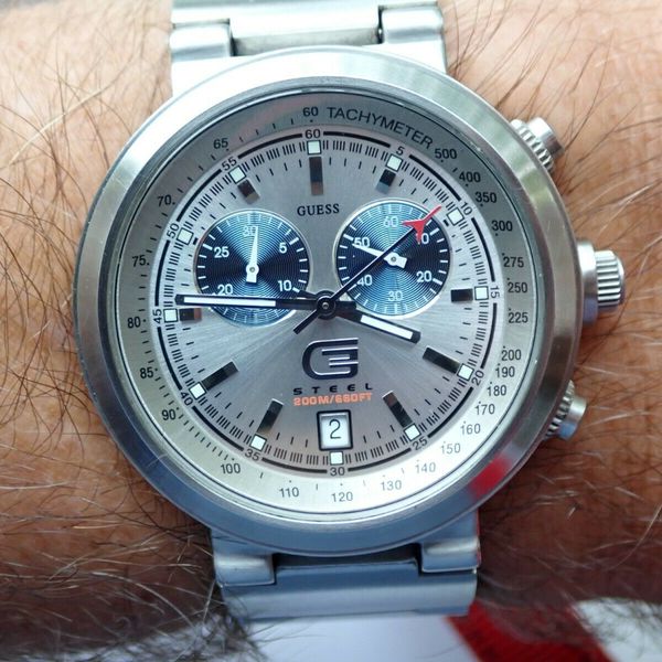 Guess 200M Chronograph Tachymeter G Steel Date at Six 3 Jewels Quartz ...