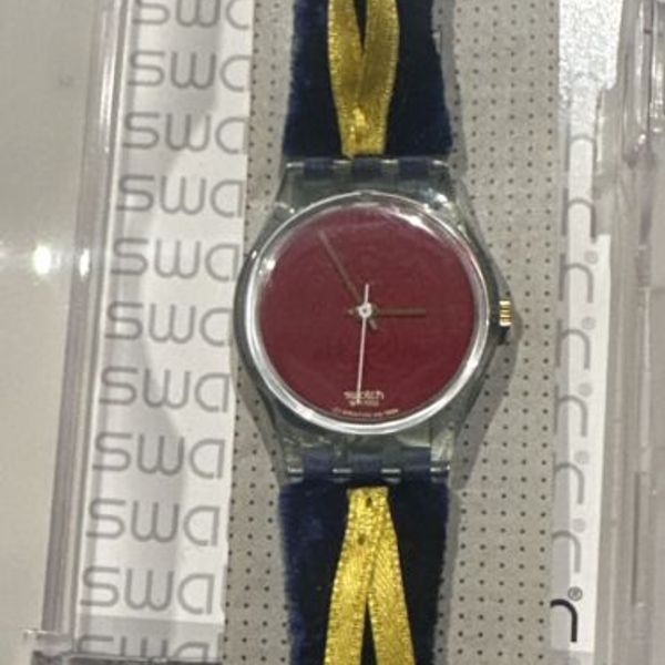 Swatch The Originals LG114 Cord On Bleu Wrist Watch Blue Velvet Leather ...