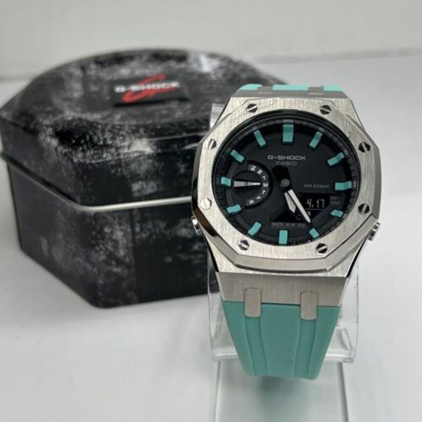 Casio G-Shock Carbon Core Guard Watch GA-2100 Aqua Blue Strap & Number ...