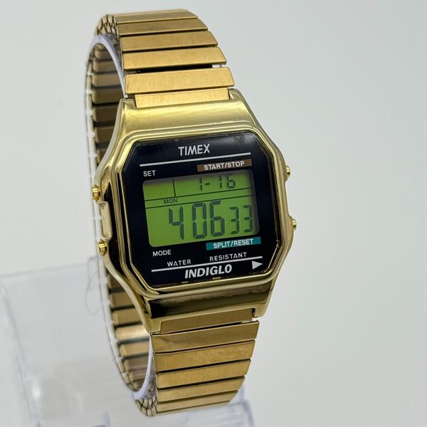 2000 Vtg Men's TIMEX Digital LCD Gold Tone Indiglo, Flex Band Watch ...