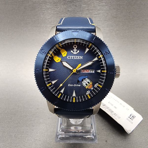 Citizen Eco-Drive Donald Duck Watch Men 44mm Blue Dial Daydate Round ...