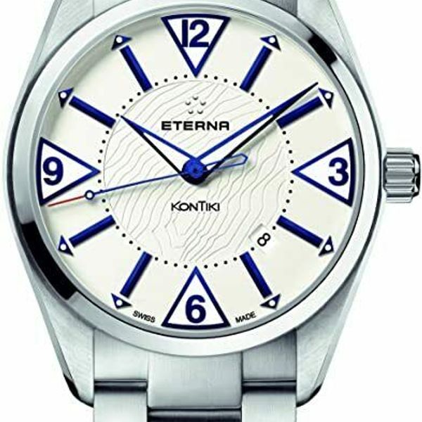 ETERNA MEN WATCH BEST TOP WHITE DIAL BLUE INDEX METAL STEEL 1220.41.63 ...