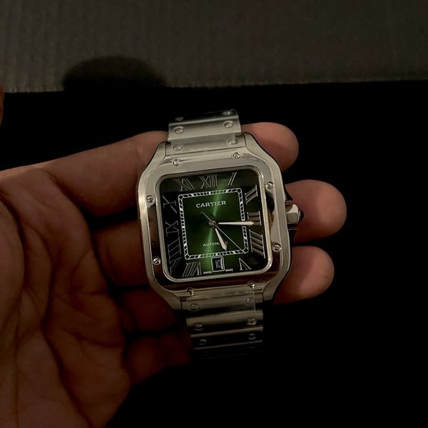 NEW SANTOS DE CARTIER GREEN DIAL LARGE STAINLESS STEEL WATCH 2024 ...