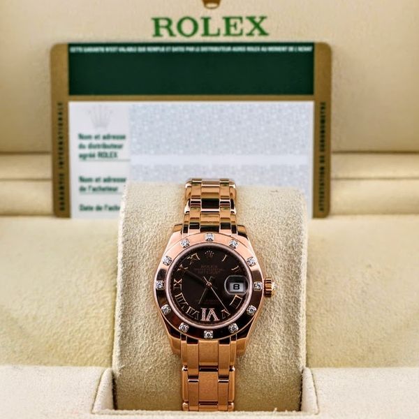 Rolex Datejust 80315 Diamond Chocolate Roman Dial RG Pearlmaster With ...