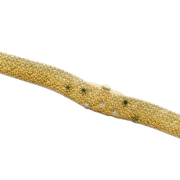 Vintage Glycine Women's Watch 14k Gold Mesh Diamonds Emeralds Hinged ...