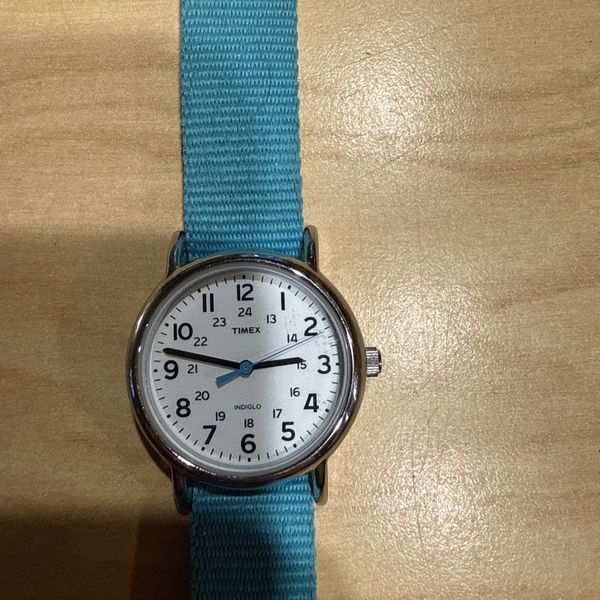 Timex Weekender Watch Women 31mm Silver Tone Indiglo Blue Band ...