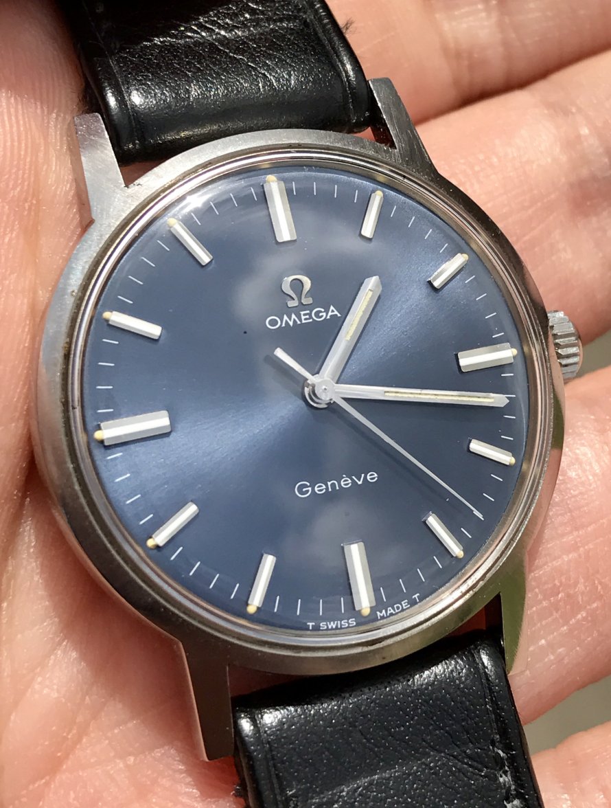 SOLD £575 Omega Geneve 135.070 Stainless with Blue Soleil Dial cal.601 ...