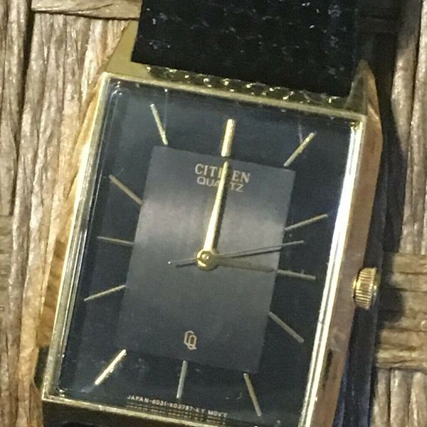 Citizen Men's Quartz Watch -Gold Tone Black Rectangular Dial-6031 ...