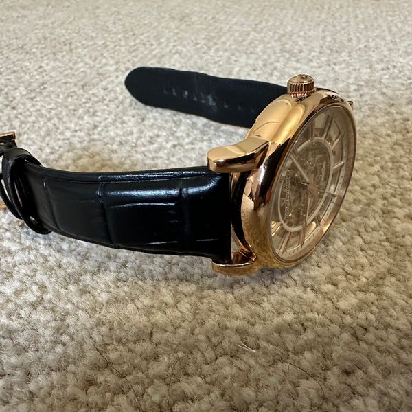 emporio armani ar60007 meccanico black leather rose gold men's skeleton ...