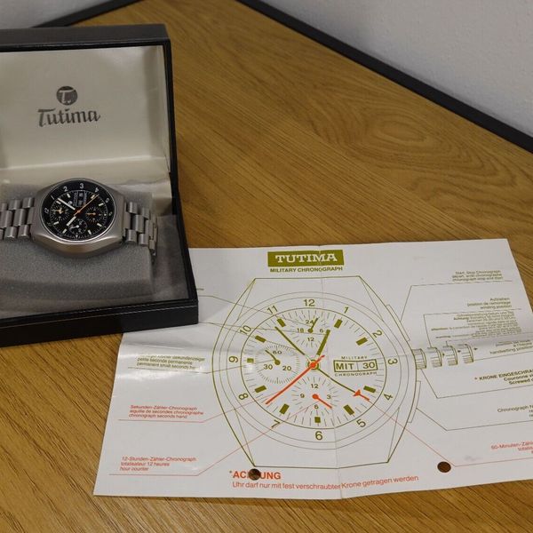 Tutima 43mm Military 798 Chronograph Bundeswehr West Germany Lemania ...