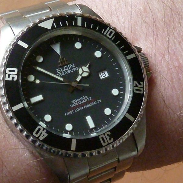 ELGIN TREASURE FK-374-P 150M 500ft MEN'S QUARTZ DIVE WATCH WORKING NEW ...