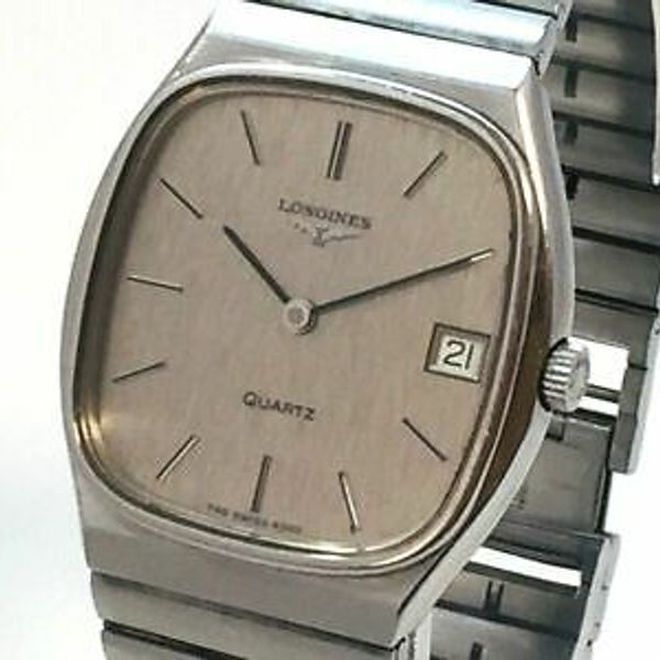 LONGINES Watch 746 4383 Square Silver Quartz St.Steel Date T1742 ...