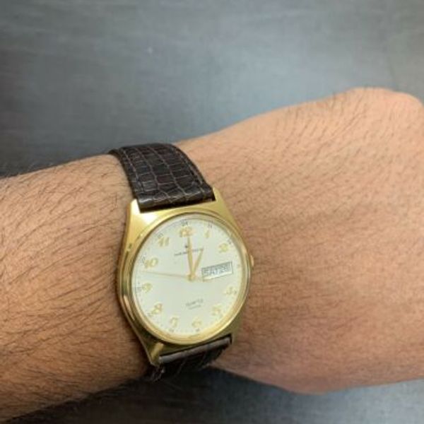 Vtg Men's HAMILTON 9956 Swiss Quartz Day Date Gold Tone Watch Tested ...