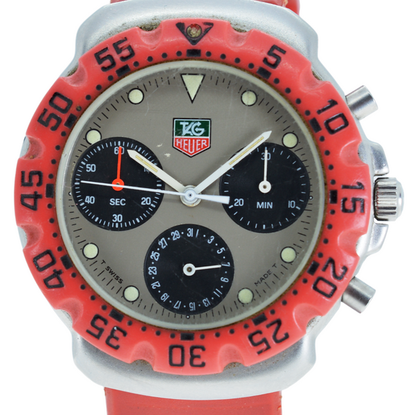 Rare Vintage Tag Heuer 37mm Formula 1 Red Chronograph SS Watch ...