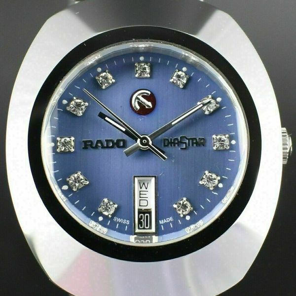 Vintage Rado Diastar Automatic Silver Blue Dial White Stone Men's Wrist ...