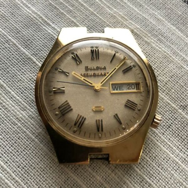 Vintage Gold Filled 1970s Bulova Accuquartz Mens Watch N5 No Band ...