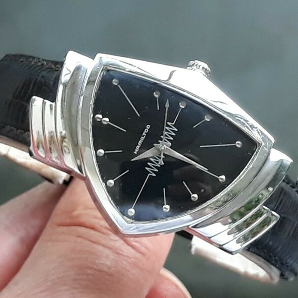 HAMILTON Ventura 6337 Quartz Black Men Watch Stainless Steel SWISS ...