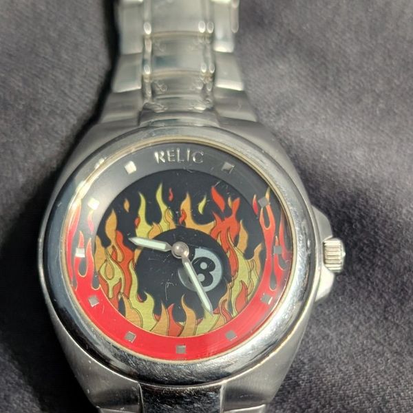 SUPER RARE y2k Relic by FOSSIL, Big Tic Fire Watch Red 8 Ball. | WatchCharts Marketplace