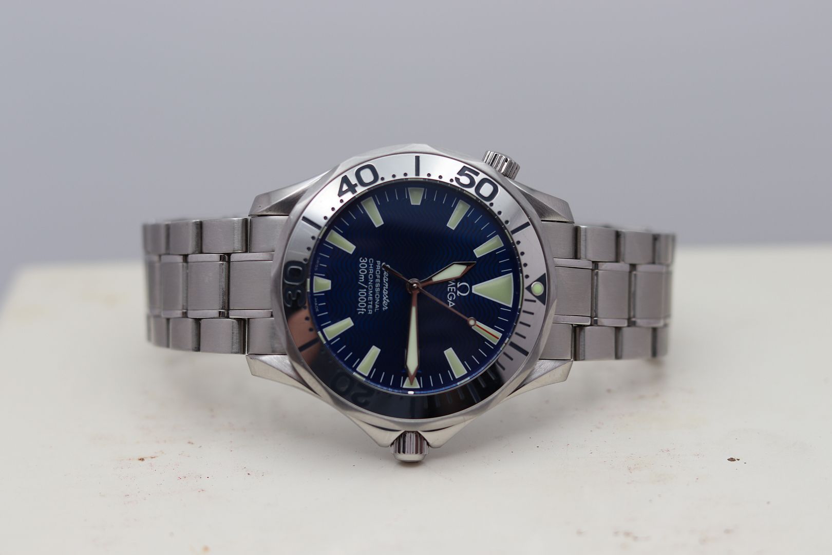 [$2,457 USD] Omega Seamaster Pro SMP 2255.80 Electric Blue Wave Dial Sword Hands 41mm Full Size ...