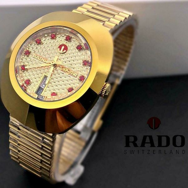 Vintage Rado Diastar Automatic Day-Date Gold Plated Red Stone Men's ...