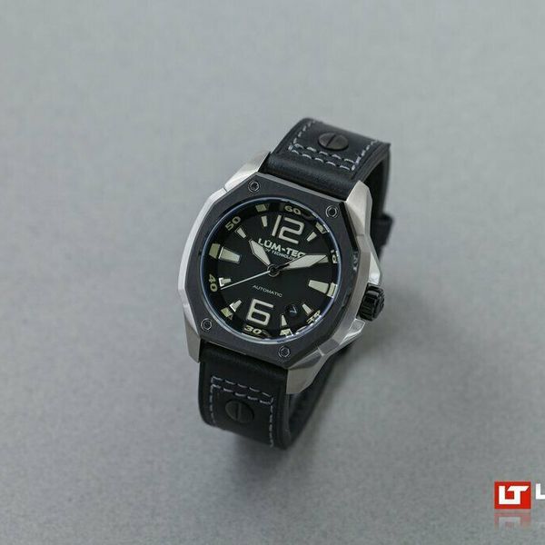 Lum-Tec V7 Men Watch 44mm Automatic Black Leather Two Straps 100m WR ...