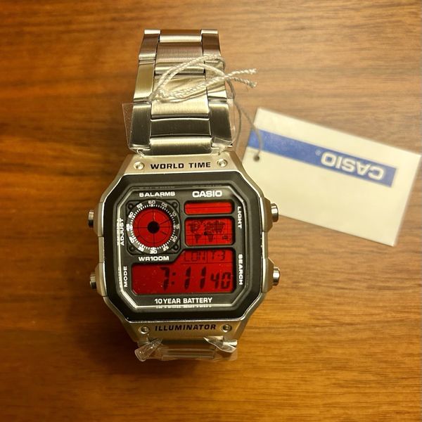 Casio AE-1200WH Digital Watch Silver With Red Screen Modification ...