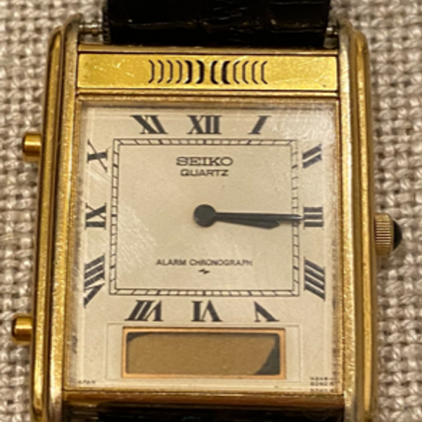 Vintage Seiko Mens Ana-Digi Alarm Watch H249-5049 Gold Tone w/Leather ...
