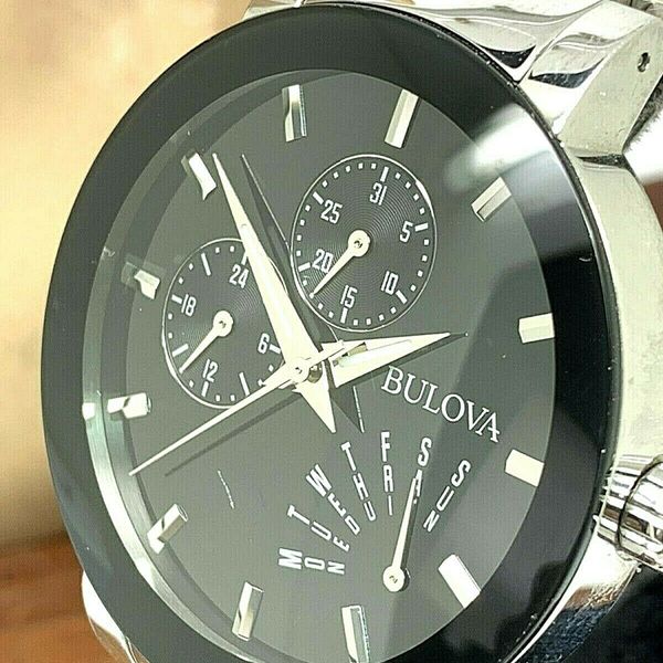 Bulova Men's Watch 96C105 Black Dial Silver Stainless Steel Quartz 40mm ...