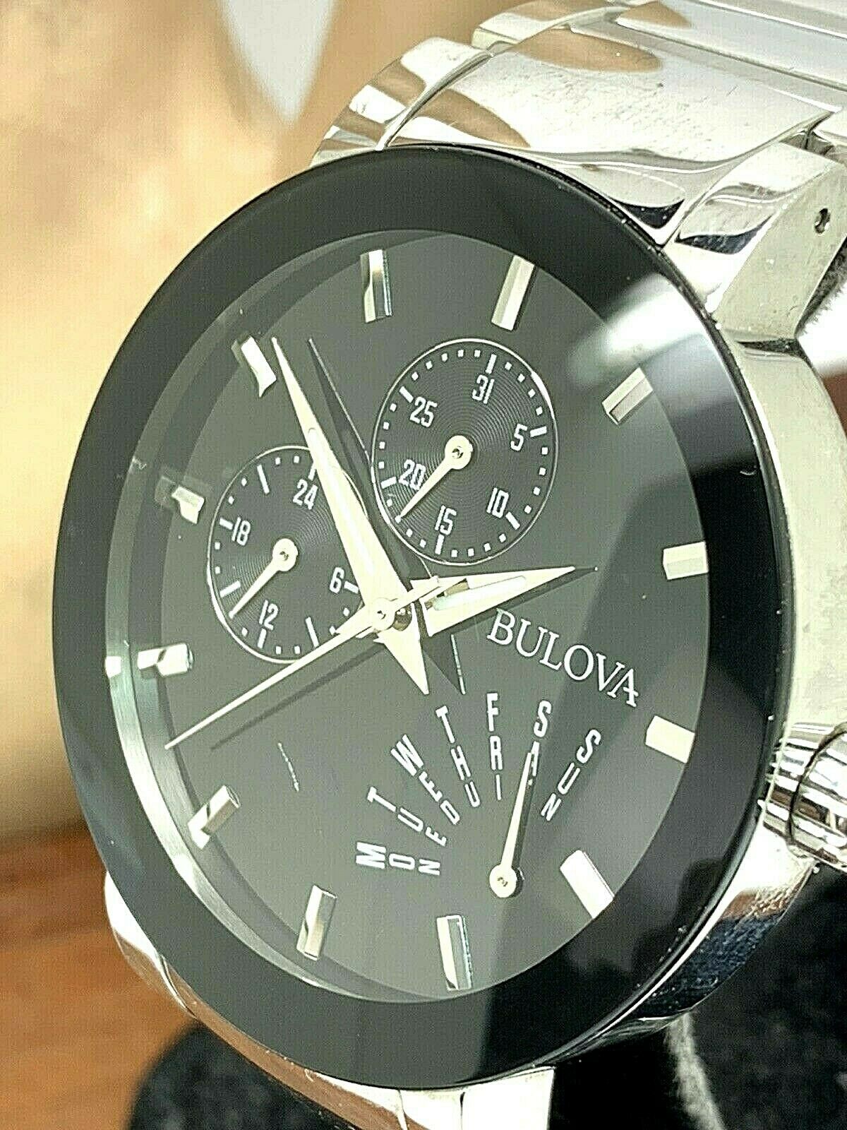 Bulova Men's Watch 96C105 Black Dial Silver Stainless Steel Quartz 40mm ...