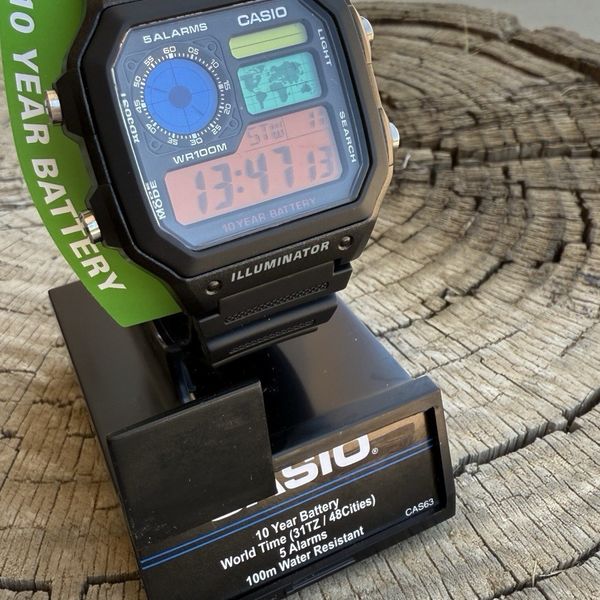 "AI424" Casio World Time Illuminator Royale AE-1200 Digital ð ¦ð ¨ð ©ð ...