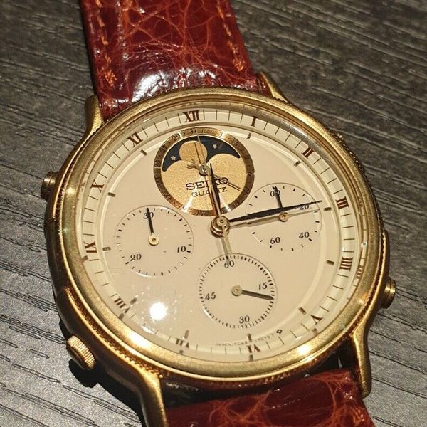 SEIKO QUARTZ 7A48-7030 CRONO ANALOGICO FASI LUNARI VINTAGE NEW ...