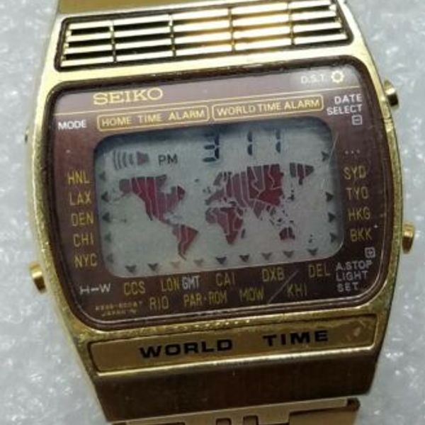 Vintage SEIKO WORLD TIME A239-5020 Watch - Rare Red Map Gold Model ...