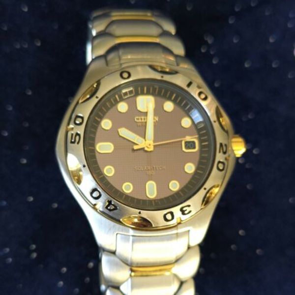 Vintage Citizen SOLAR TECH 180 WATCH 7871 Eco Drive Two Tone Band Diver ...