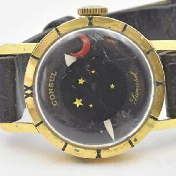 Vintage CONSUL LUNASOL Black Dial Space Looking Star Ladies Wrist watch ...