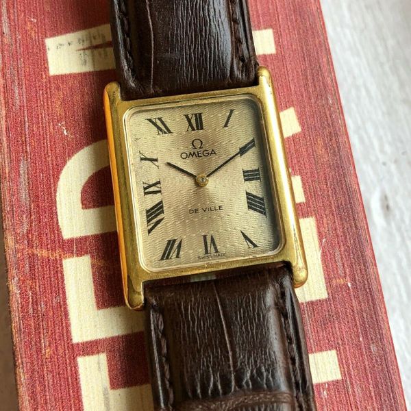 Vintage Omega De Ville Manual Wind Gold Tank Guilloche Roman Numeral ...