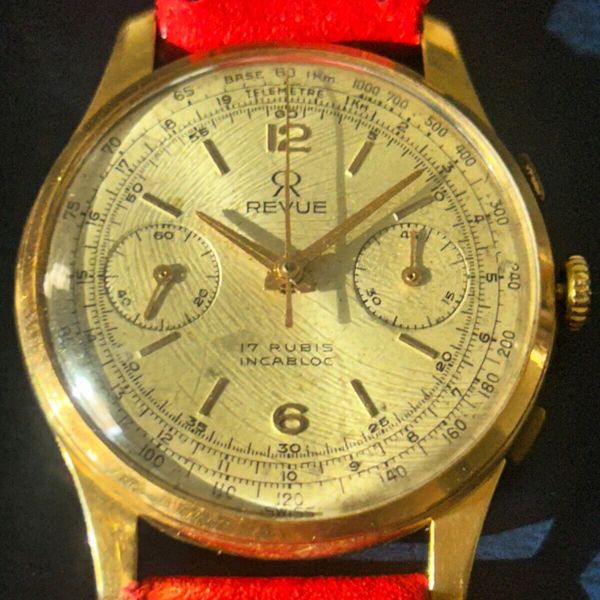 Revue Chronograph Gold 18 K Wonderful Vintage Movement Cal.Valjoux 23 ...