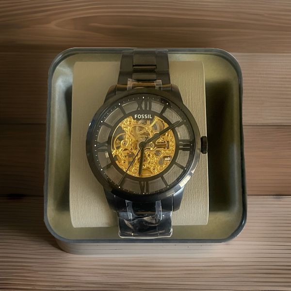 Fossil Mens Automatic Watch Skeleton Evanston Black Stainless ...