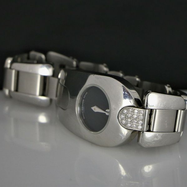 Ladies Movado Timema Steel Pave Diamond Black Dial Swiss Quartz Watch ...