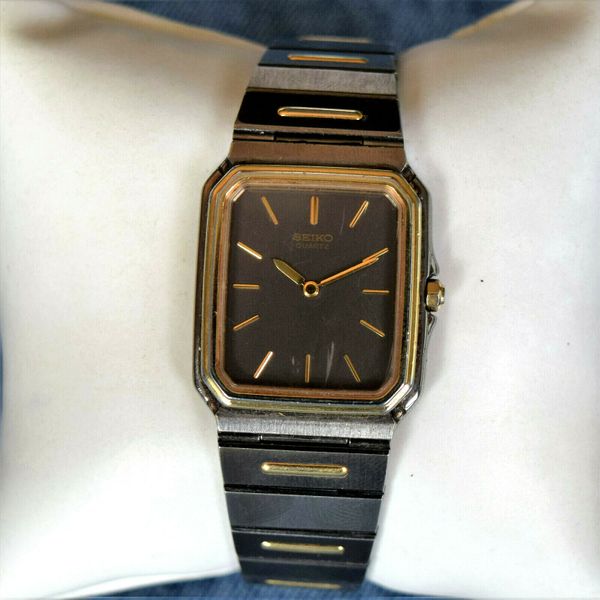 Dressy Vintage Seiko 9020-5169 Tank Style Rectangular Black/Gold Dress ...