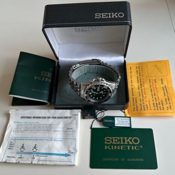 Seiko kinetic Black Sub watch, Original box, Instructions, Gtee & Swing ...