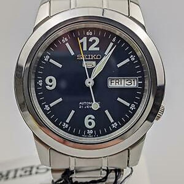 Seiko 5 Automatic Black Dial Silver Stainless Steel Men's Watch S ...